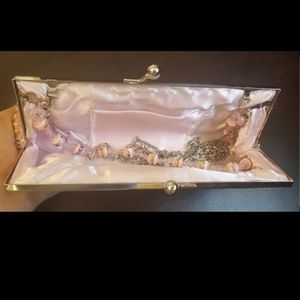 Bags | Embellished Beaded Sequin Pink Clutch Party Purse Rose Design ...
